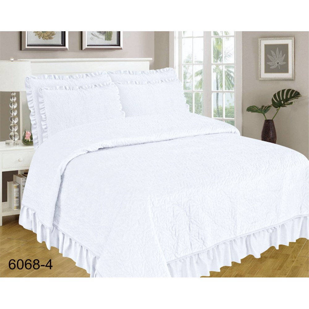 Cuvertura de pat din Catifea CU VOLAN + 2 fețe de perna ALB - Promotie Cuvertura de pat din ...